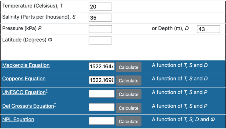 Speed of Sound in Water Calculator